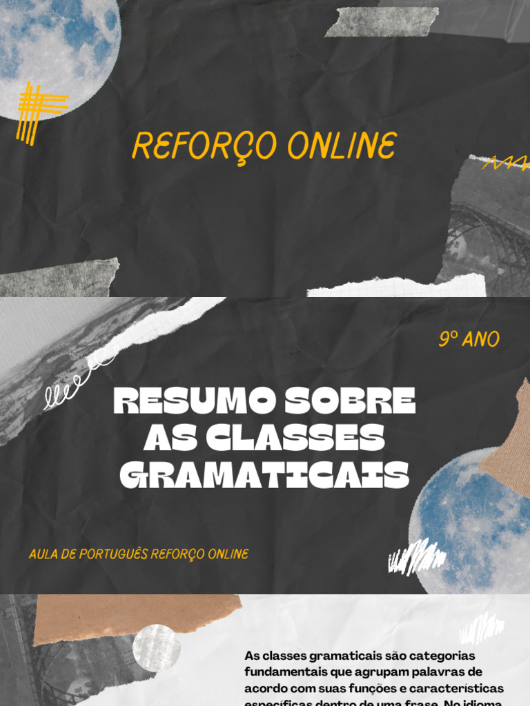 Resumo de Classes Gramaticais 9º Ano | PDF | Pronome | Classe gramatical