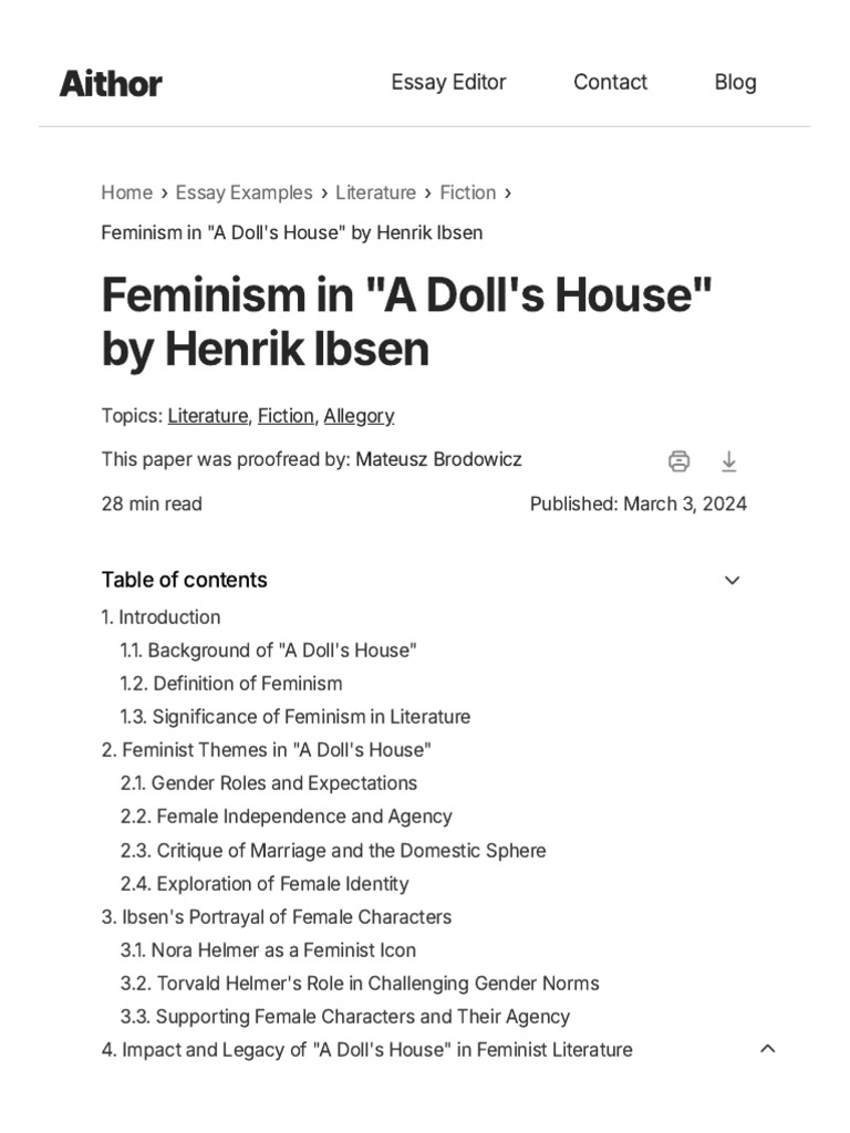 Feminism in Ibsen's "A Doll's House" | PDF | A Doll's House | Feminism