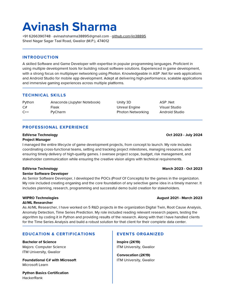 Avinash Development Resume | PDF | Software | Artificial Intelligence