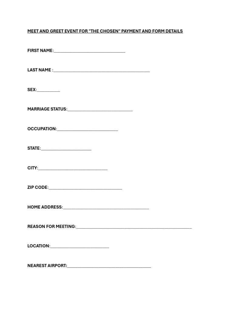 Meet and Greet Event For "The Chosen" Payment and Form Details | PDF