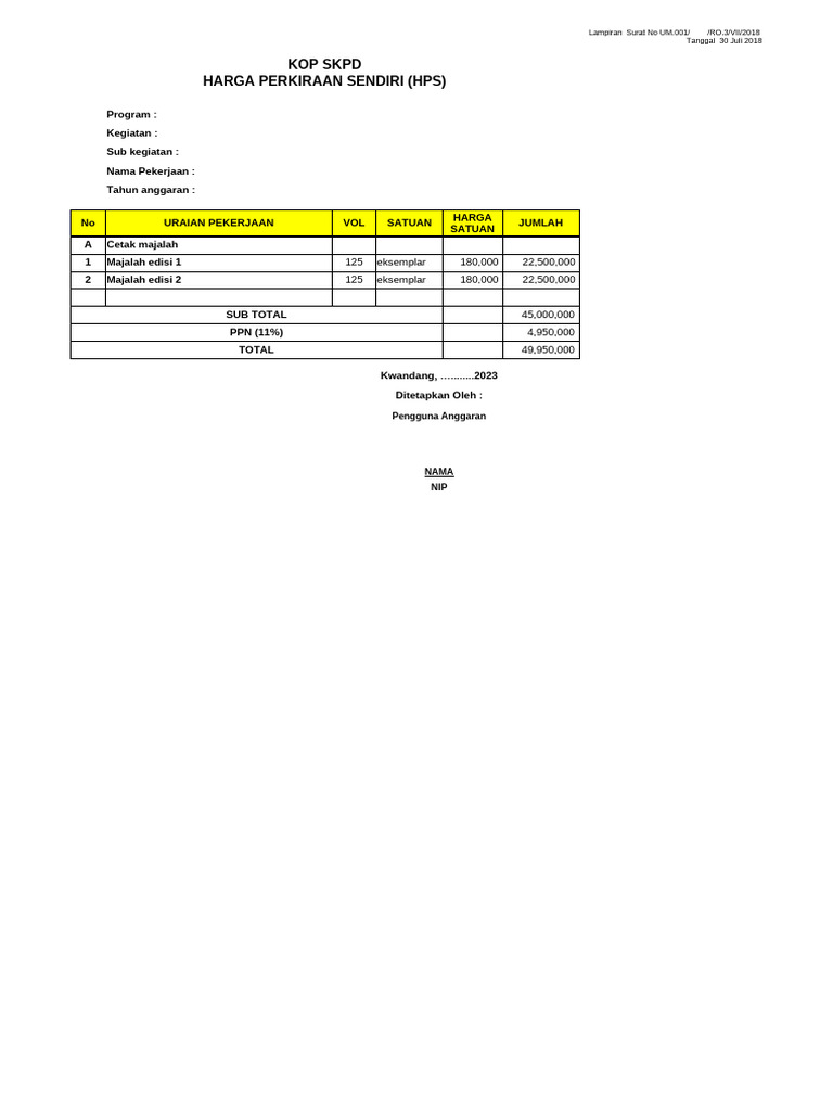 Contoh Hps Jasa Lainnya Cetak Majalah | PDF