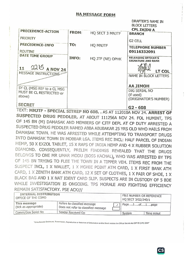 MNJTF Special Sitrep No 608 | PDF