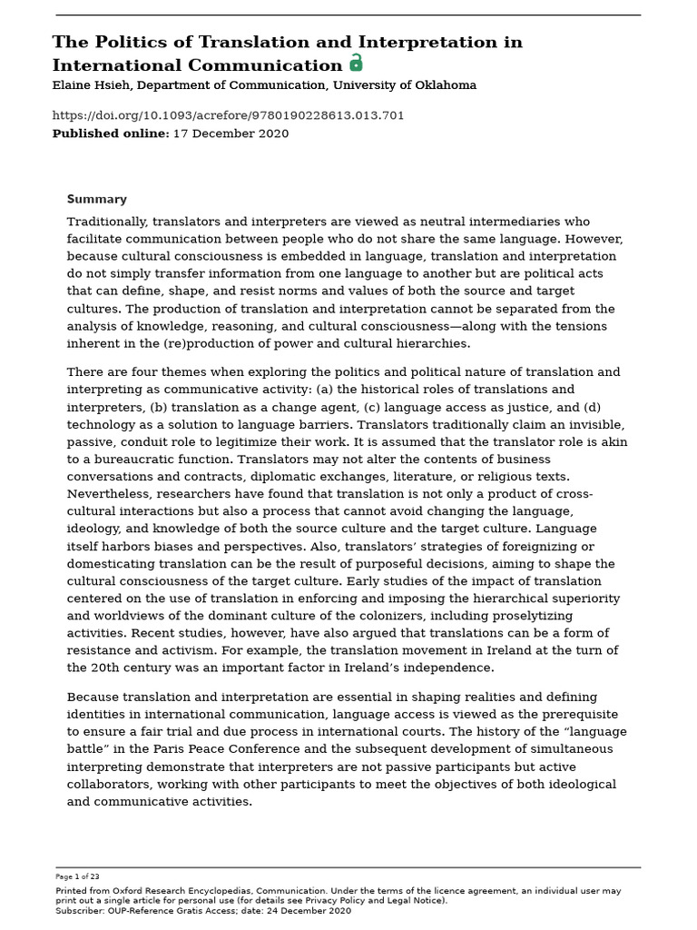 Politics of Translation | PDF | Translations | Language Interpretation