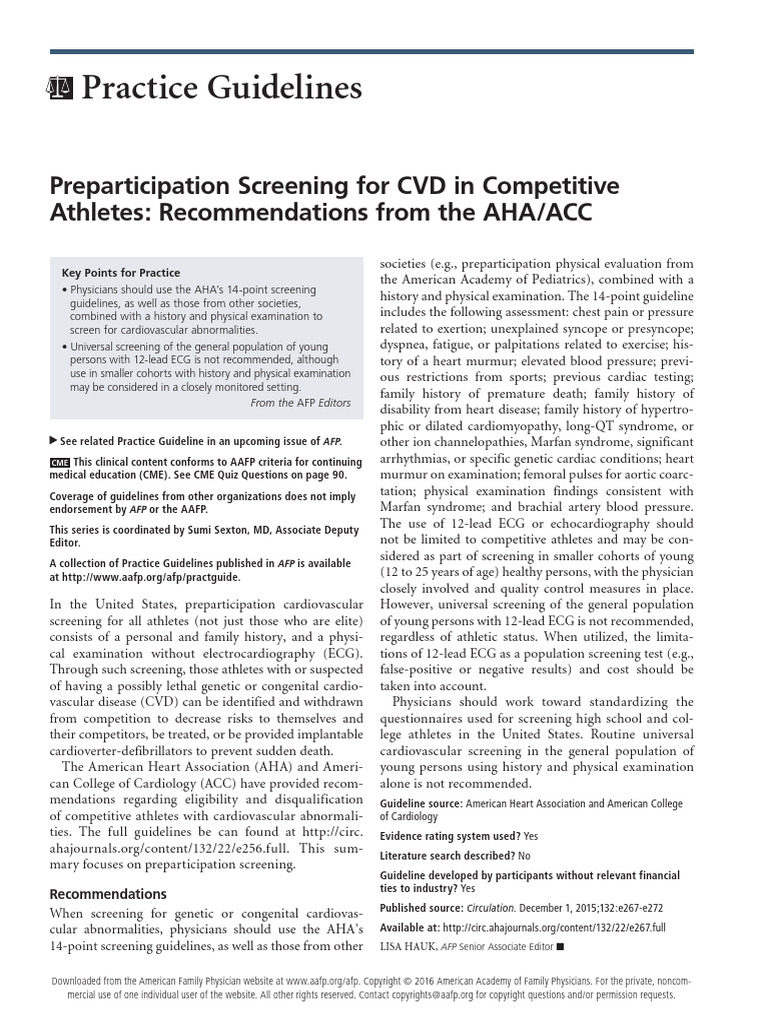 Preparticipation Screening For CVD in Competitive Athletes | PDF ...