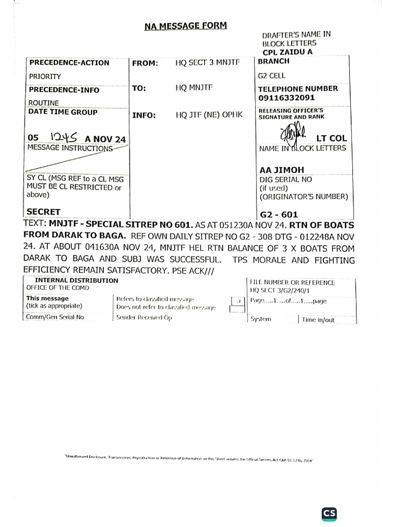MNJTF Special Sitrep No 601 | PDF