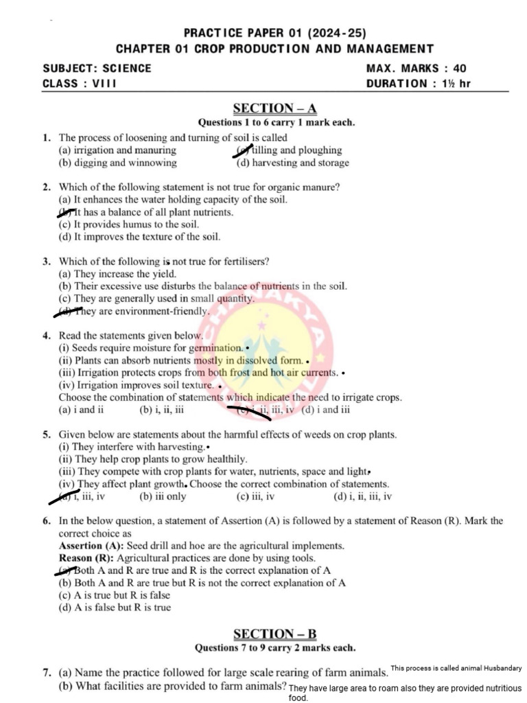 Class 6 Science Practice Paper | PDF | Soil | Agriculture