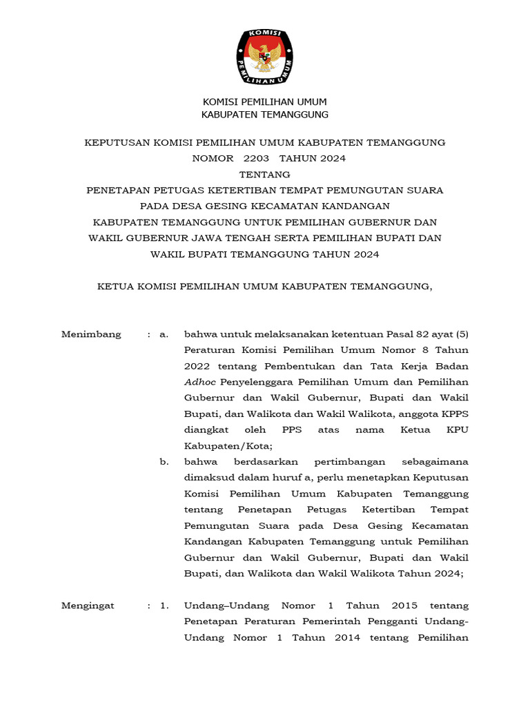 Petugas Ketertiban TPS Gesing 2024 | PDF