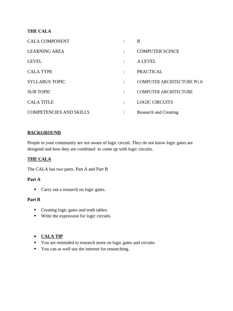 CALA B | PDF | Logic | Logic Gate