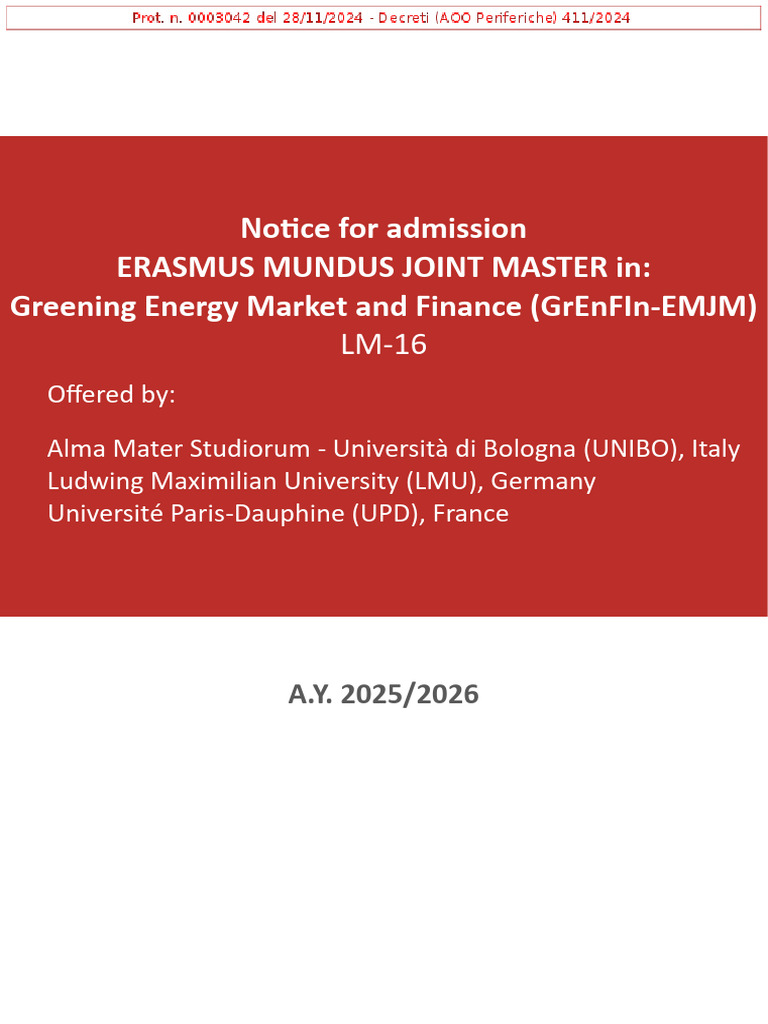 Erasmus Mundus Master in Green Energy | PDF | Academic Degree | University And College Admission