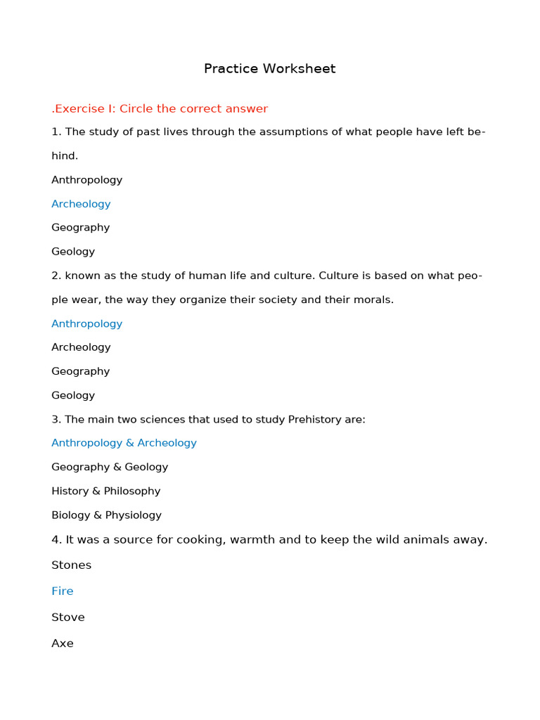 Prehistory Study Practice Worksheet | PDF
