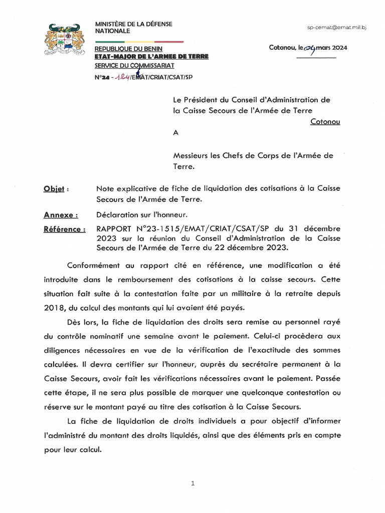 Note Explicative Des Fiches de Liquidation Des Cotisations | PDF