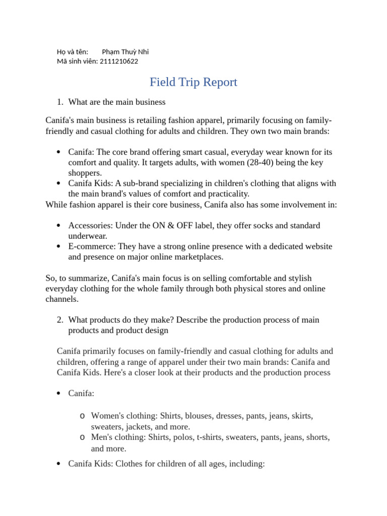 Field Trip Report | PDF | Forecasting | Inventory