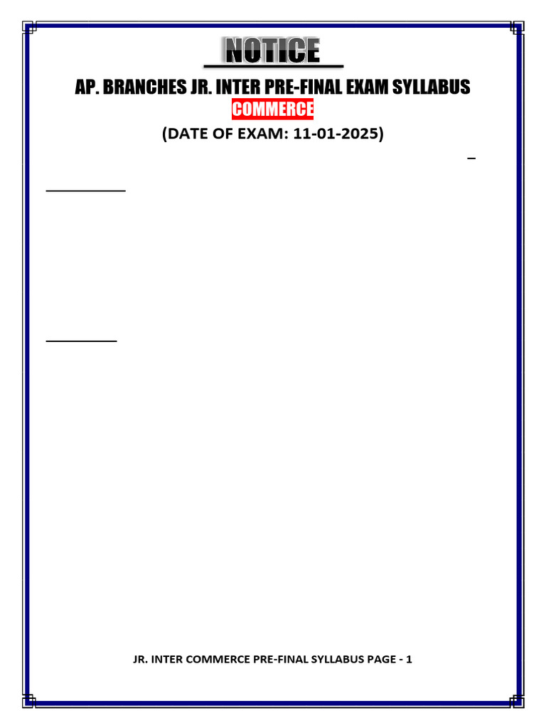 Jr. Inter Commerce Exam Syllabus | PDF