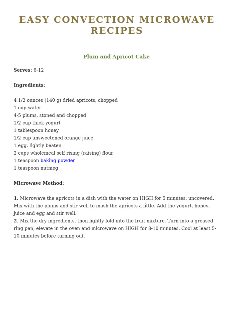Easy Convection Microwave Recipes | PDF | Cakes | Teaspoon