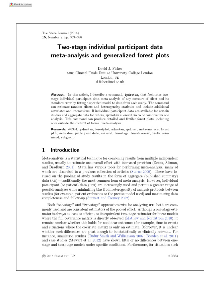 Best IPD Two Stage Individual Participant Data Meta Analysis and Generalized Forest Plots | PDF ...