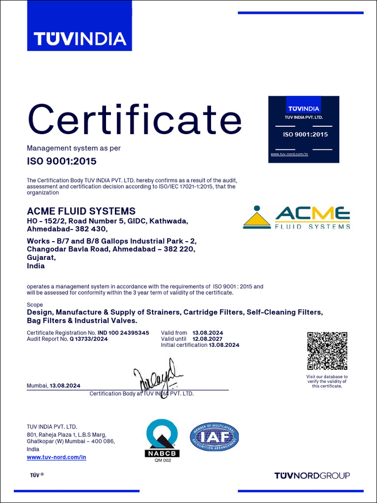 ACME Fluid Sysytems Iso9001 | PDF