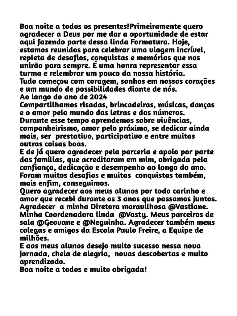 Modelo de Discurso para Formatura | PDF