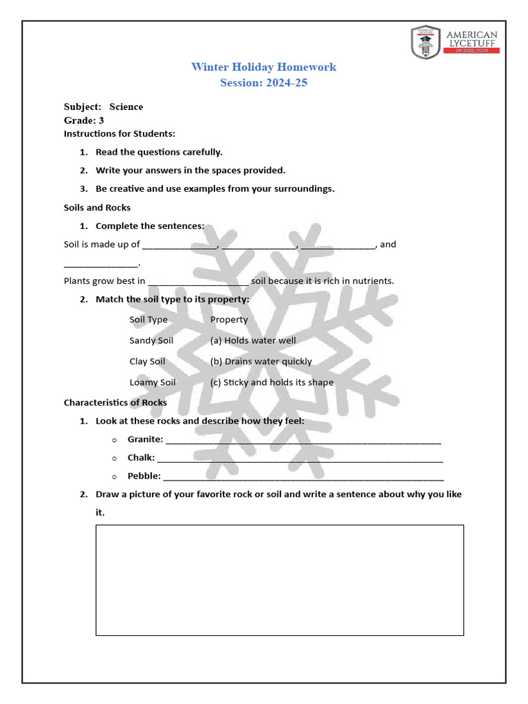 SCIENCE Winter Holiday Homework Grade 3 | PDF