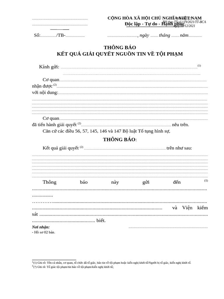 Thong Bao Ket Qua Giai Quyet Nguon Tin Ve TP | PDF