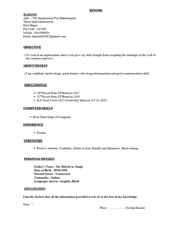 Resume Hariom | PDF