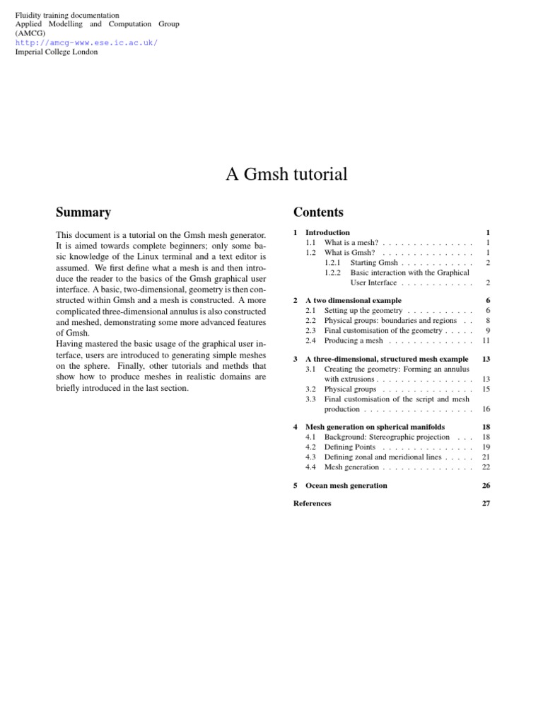 Gmsh Tutorial For Mesh Generation Pdf Latitude Manifold
