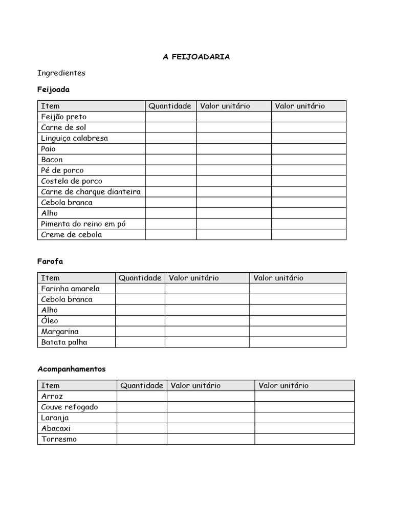 Receita Completa de Feijoada Tradicional | PDF