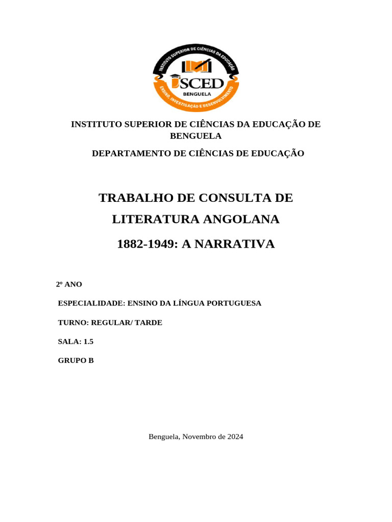 Literatura A Entregar (1) G | PDF | Angola | Educação em Artes Liberais