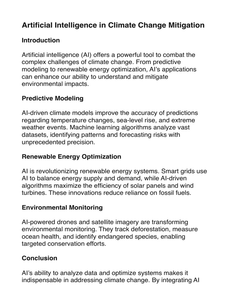 Artificial Intelligence In Climate Change Mitigation Pdf