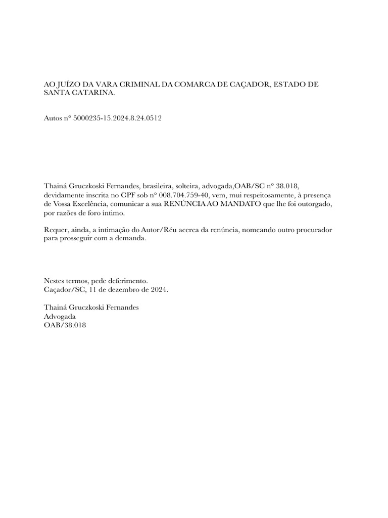 Renuncia Ao Mandato de Advogado | PDF