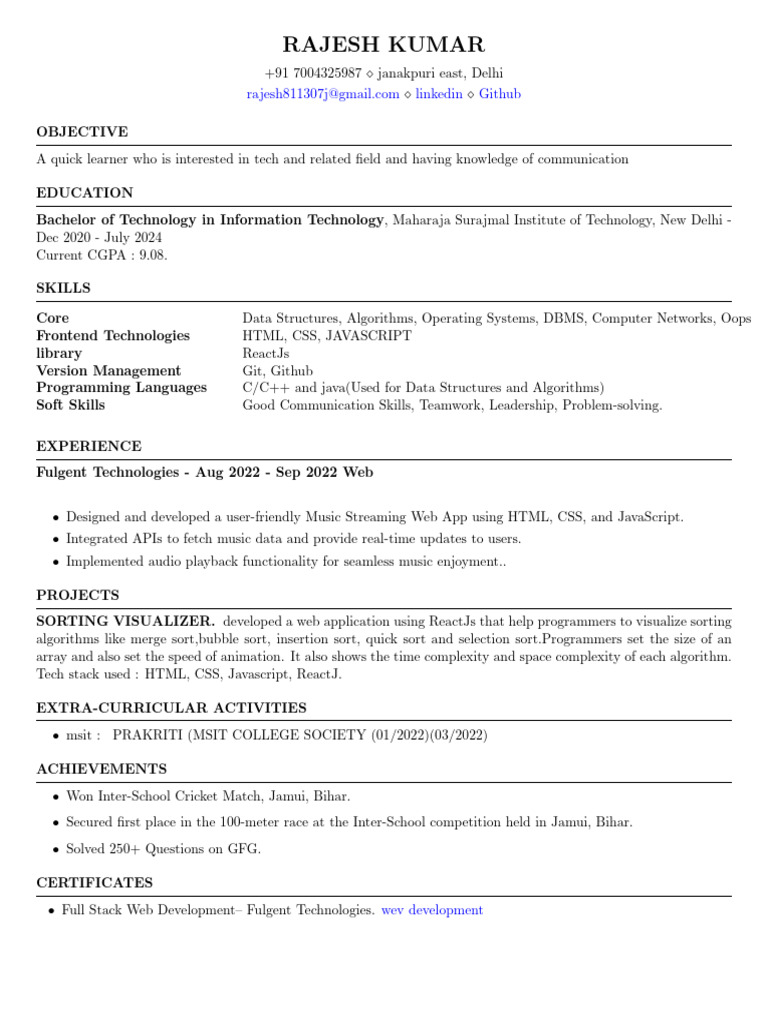 Resume Rajesh | PDF
