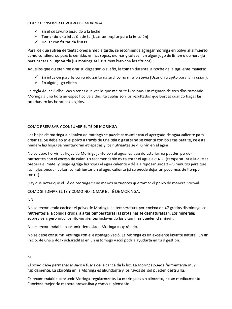 Como Consumir Moringa Pdf Té Alimentos