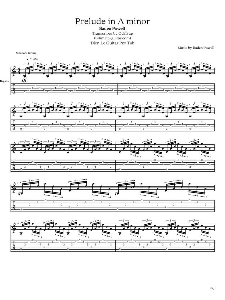 Prelude in A Minor - Baden Powell - For Classical Guitar With TABs | PDF | Guitar Family ...