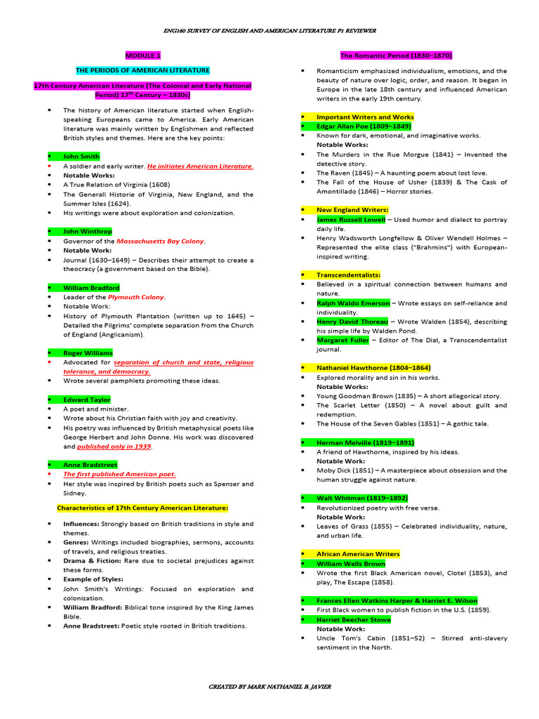 Overview of American Literature Periods | PDF | Beowulf | American ...