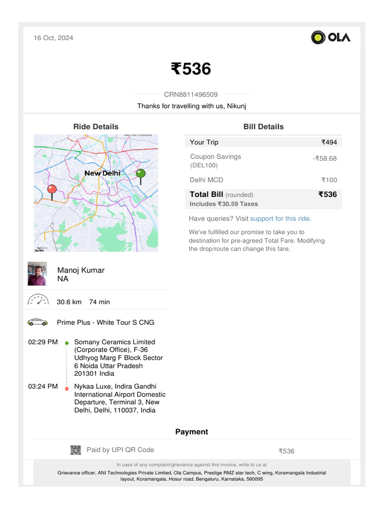 Ride Details Bill Details: Manoj Kumar NA | PDF | Invoice | Payments