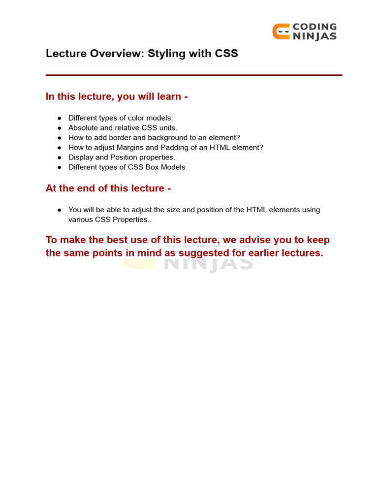1-Lecture Overview - Styling With CSS | PDF