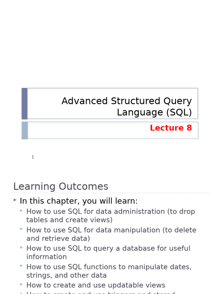 LEC08 AdvancedSQL | PDF | Sql | Databases