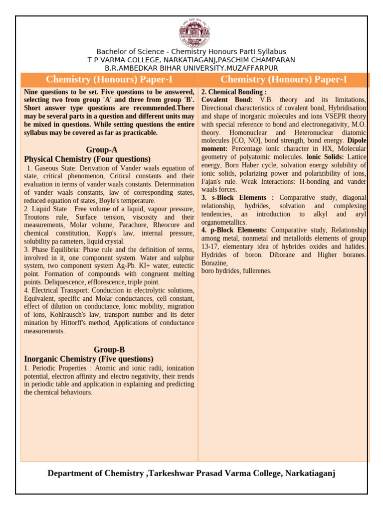 CHEMISTRY-SYLLABUS | PDF | Chemical Bond | Molecules