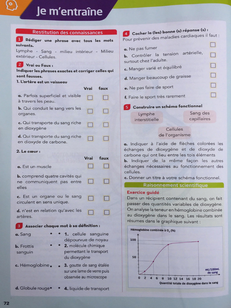 Le Sang Et La Circulation Sanguine Serie Dexercices PDF 1 | PDF