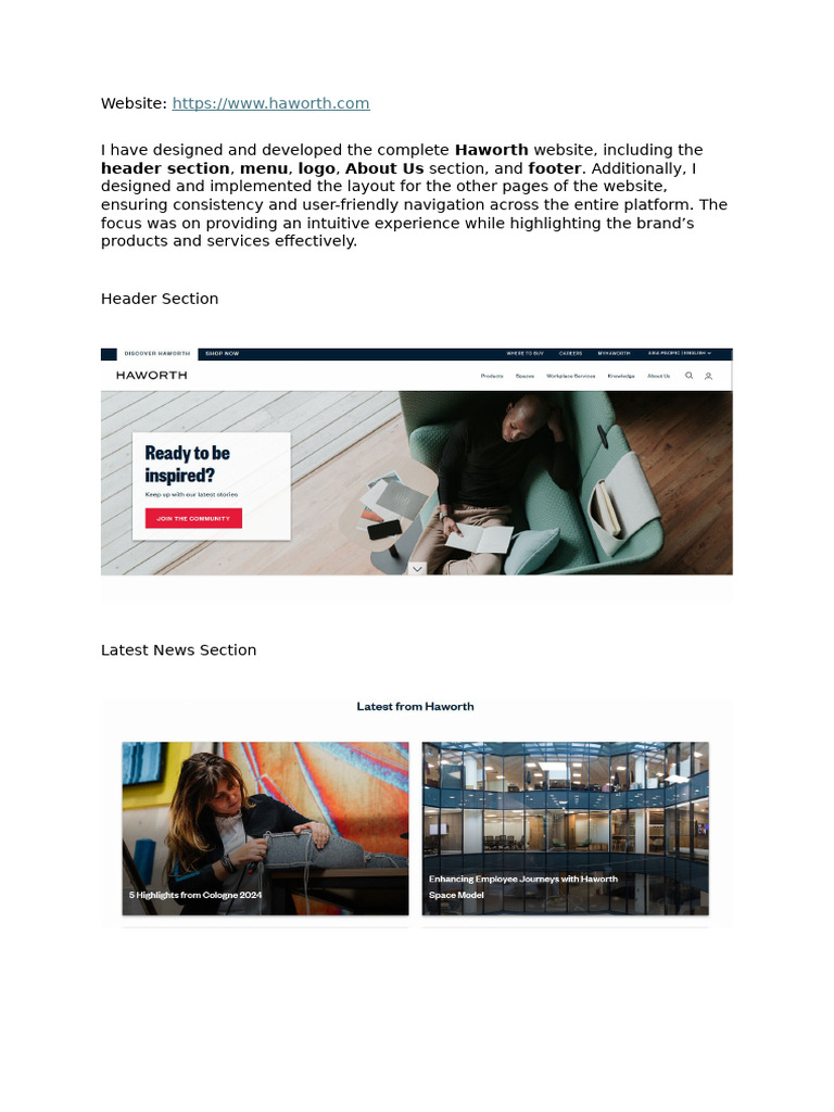 Haworth Header Section Menu Logo About Us Footer | PDF
