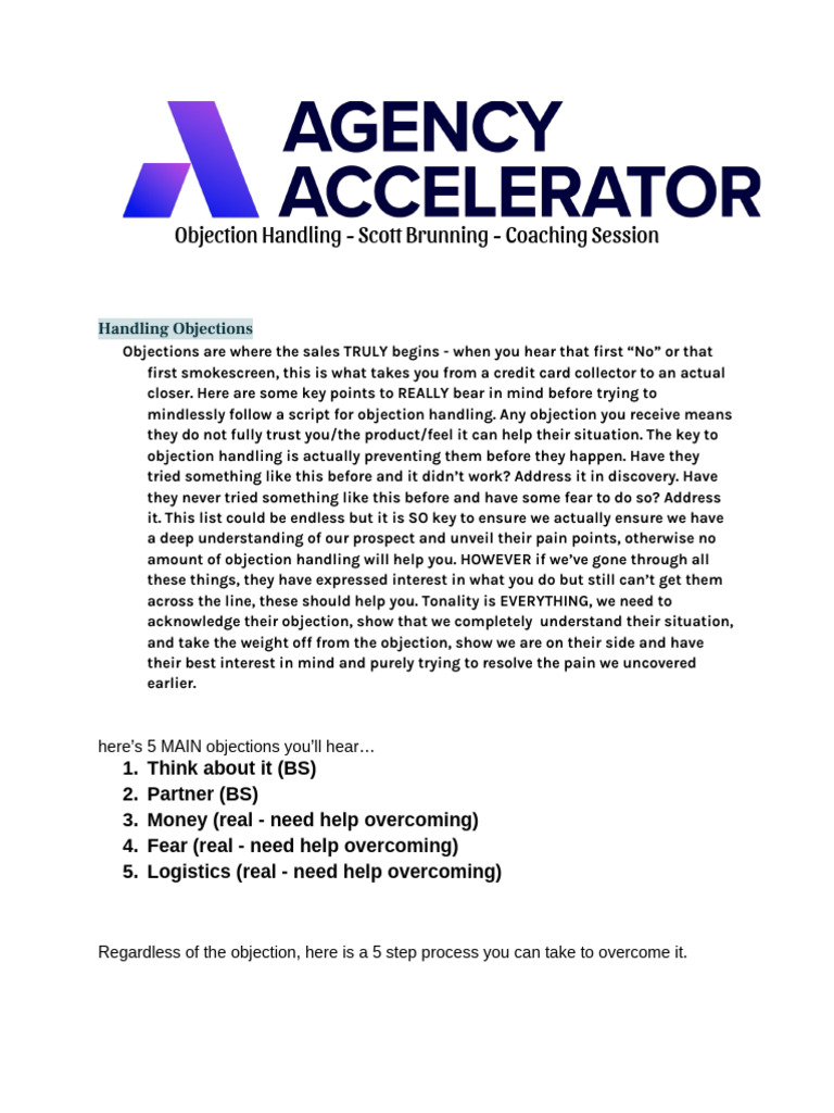 Objection Handling Framework - Scott - Coaching Session | PDF ...