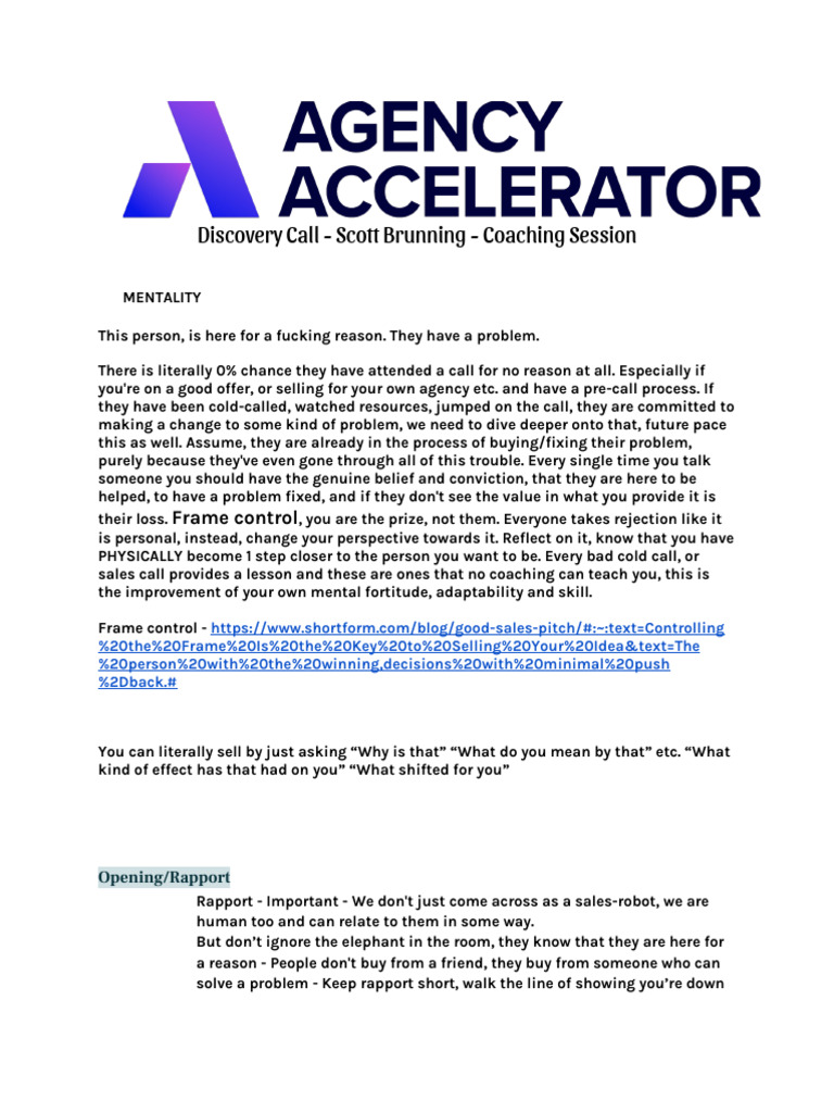 Discovery Call Framework - Scott - Coaching Session | PDF