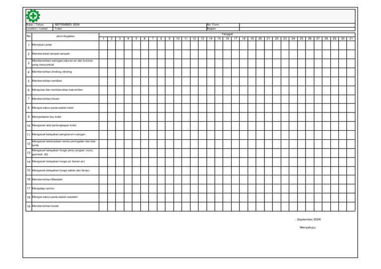 Contoh Checklist Kebersihan Toilet | PDF