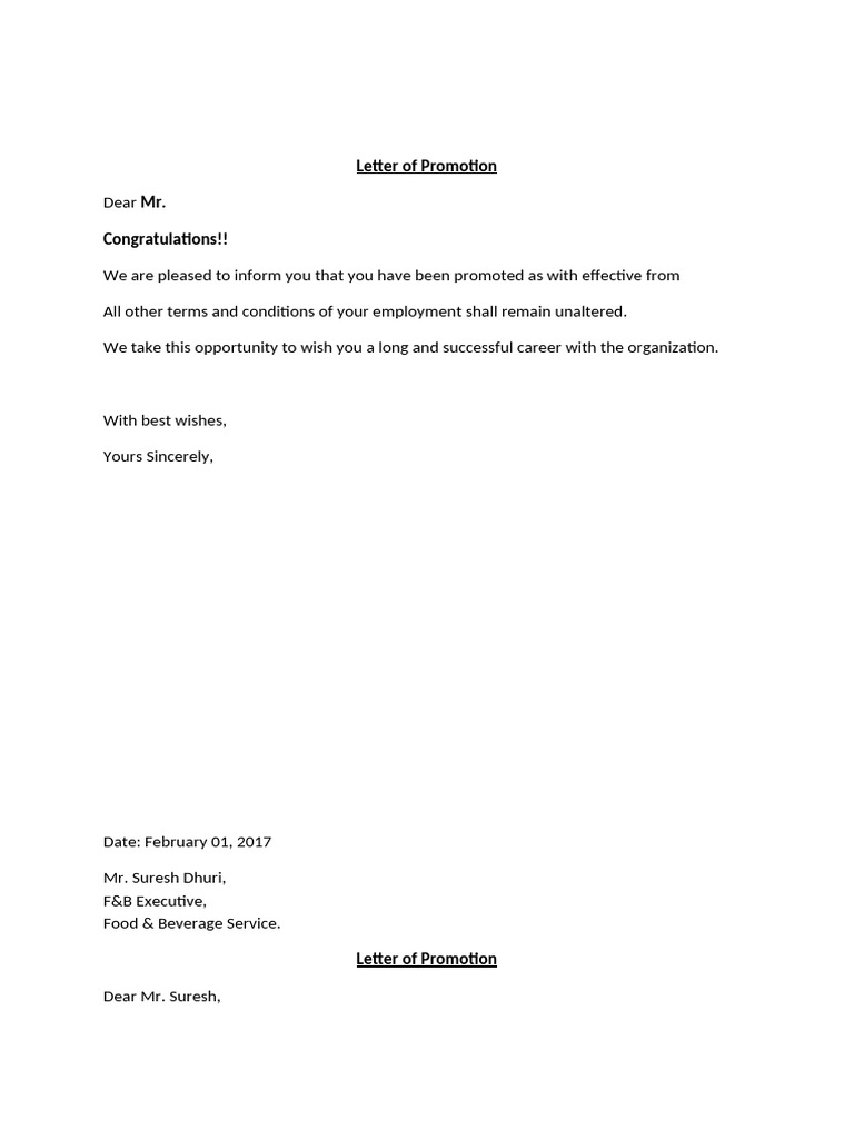 Promotion Letters for Employees | PDF