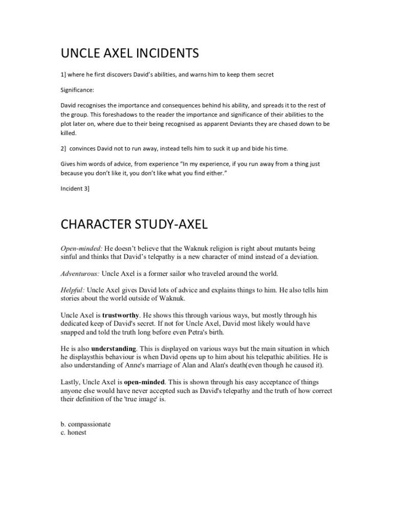 Chrysalids Character Studies - Uncle Axel | PDF | Telepathy | Truth