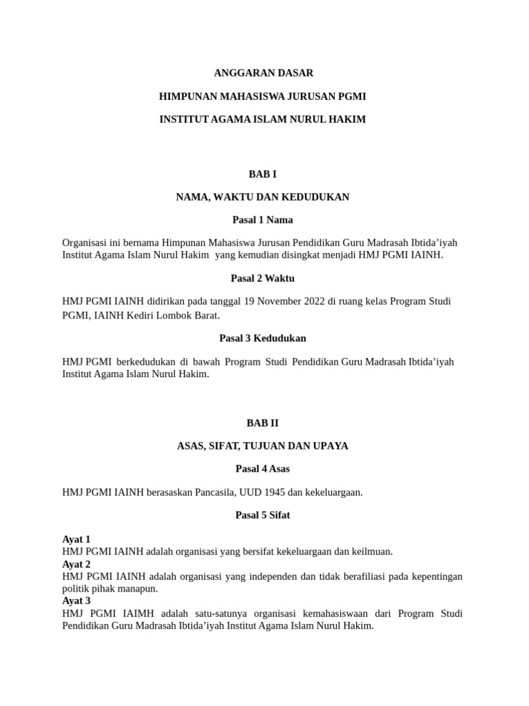 Anggaran Dasar HMJ Pgmi | PDF