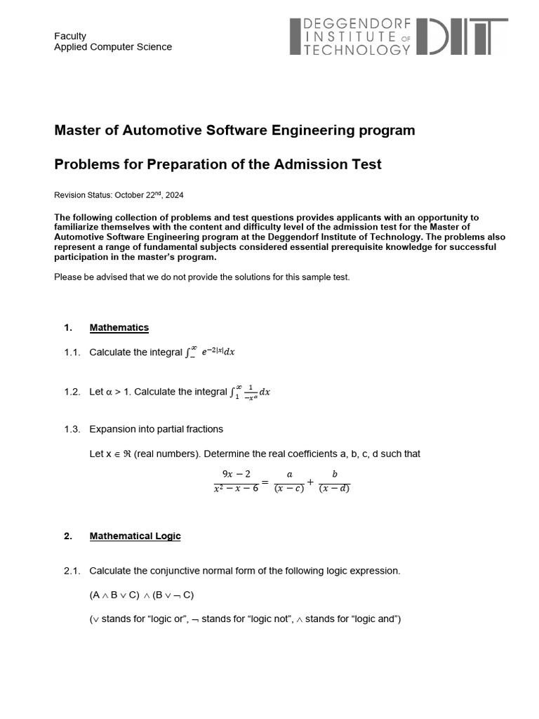 Admssion Test for Master of Automotive Software Engineering Program ... Admssion Test for Master of Automotive Software Engineering Program ...