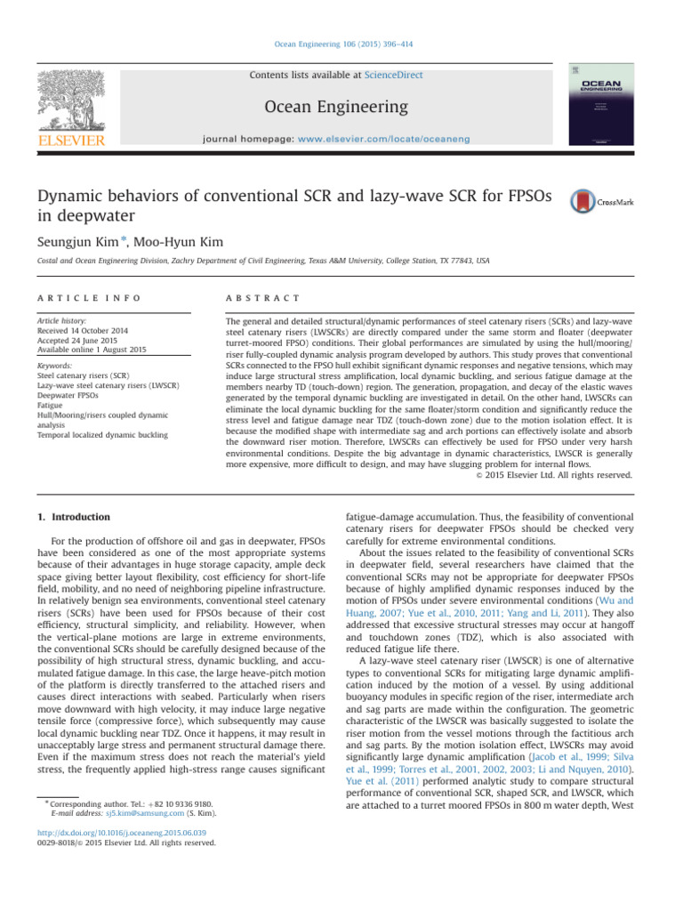 Dynamic Behaviors of Conventional SCR and Lazy-Wave SCR For FPSOs in ...