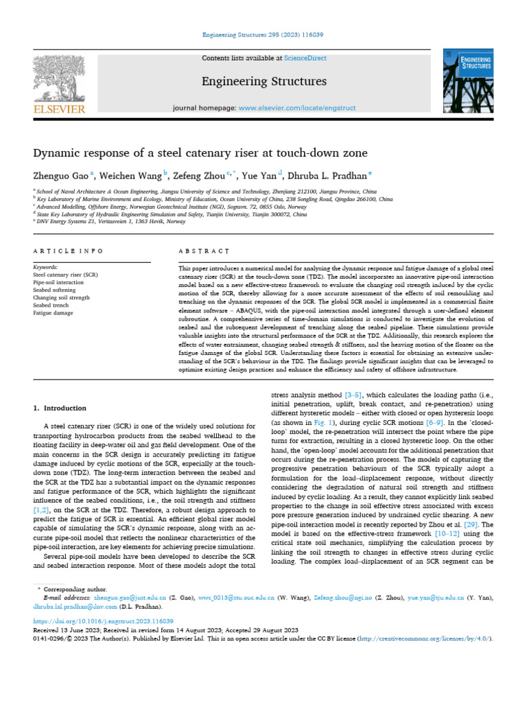 Dynamic Response of A Steel Catenary Riser at Touch-Down Zone | PDF ...