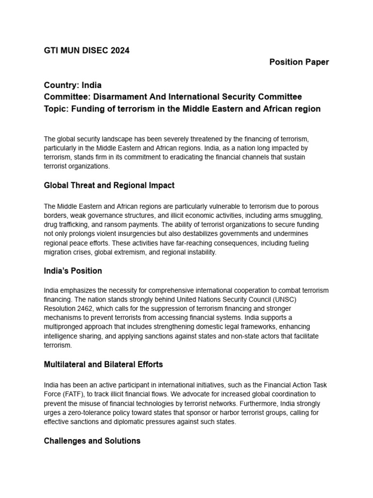 GTI MUN 2024 DISEC RESEARCH | PDF | Terrorism Financing | Transnational ...