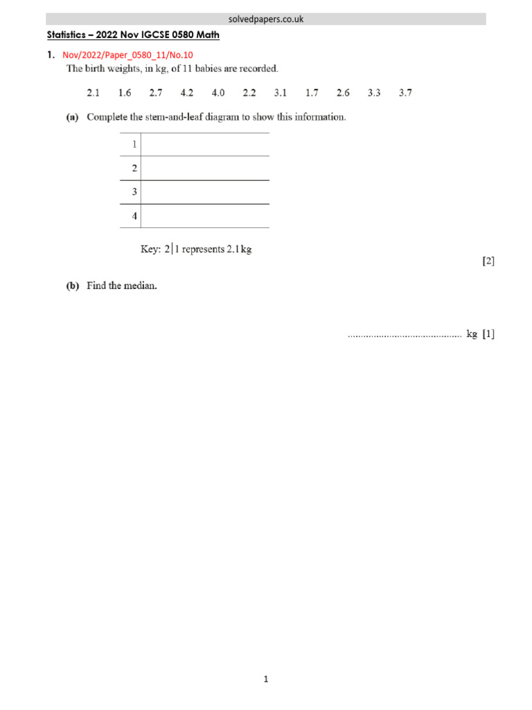 2022n Statistics Igcse 0580 Math Pdf